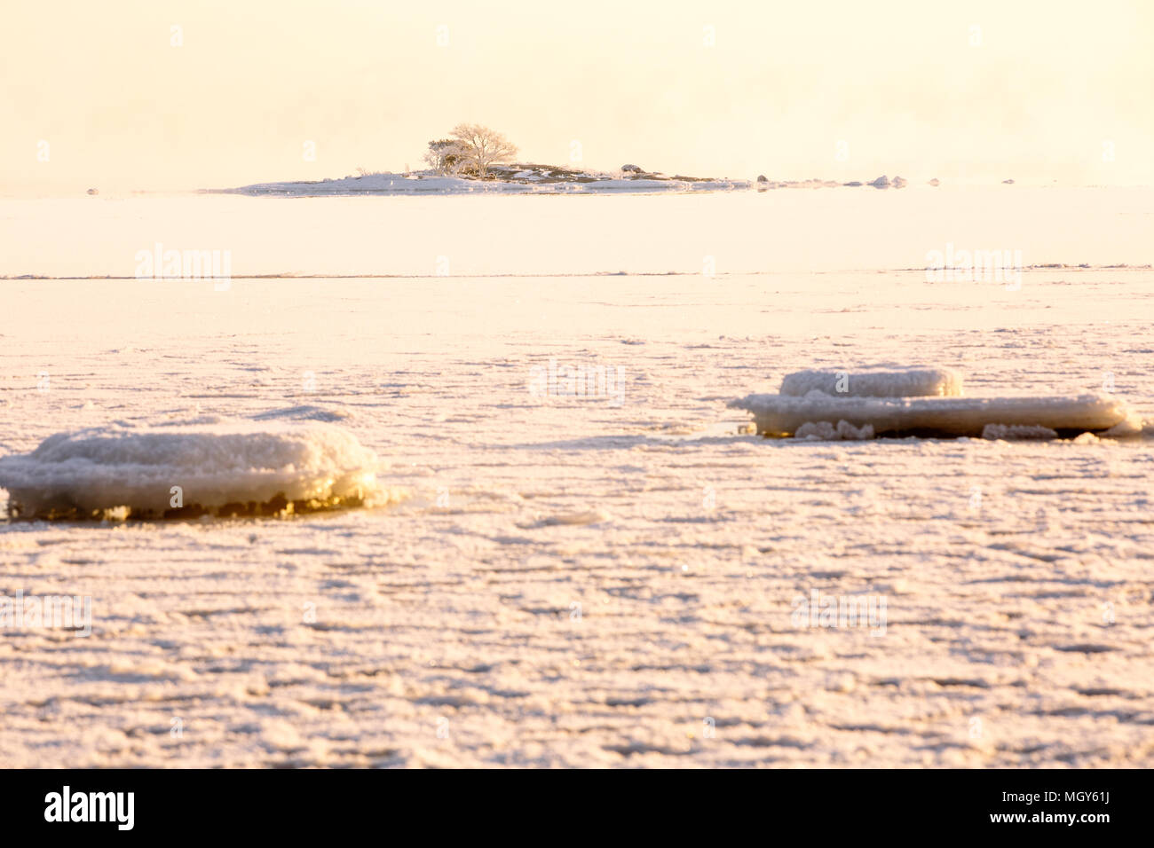An island in frozen Baltic sea from Lauttasaari,Finland,Europe Stock ...
