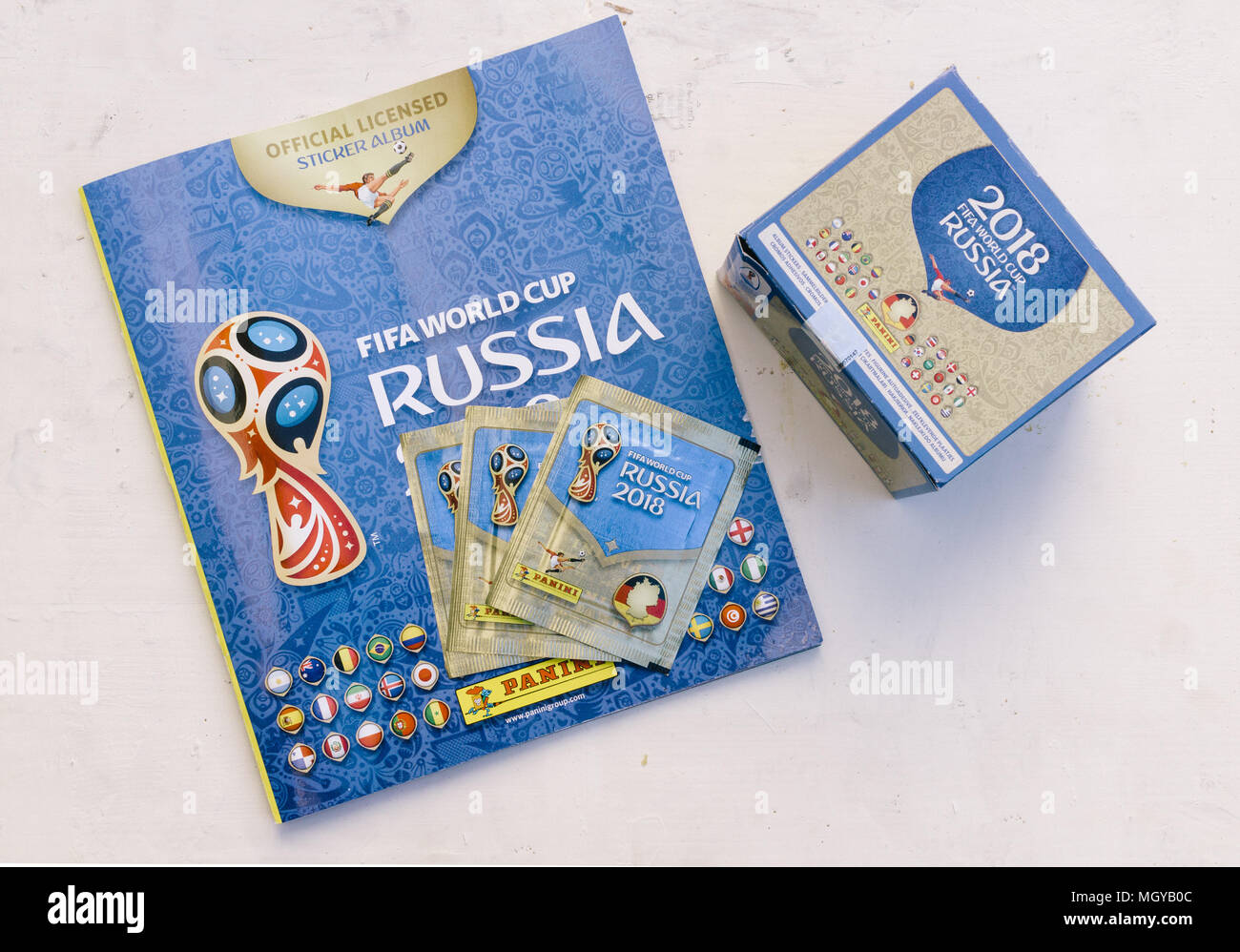 BERLIN, GERMANY - APRIL 28, 2018: Merchandise sales box and album of ...