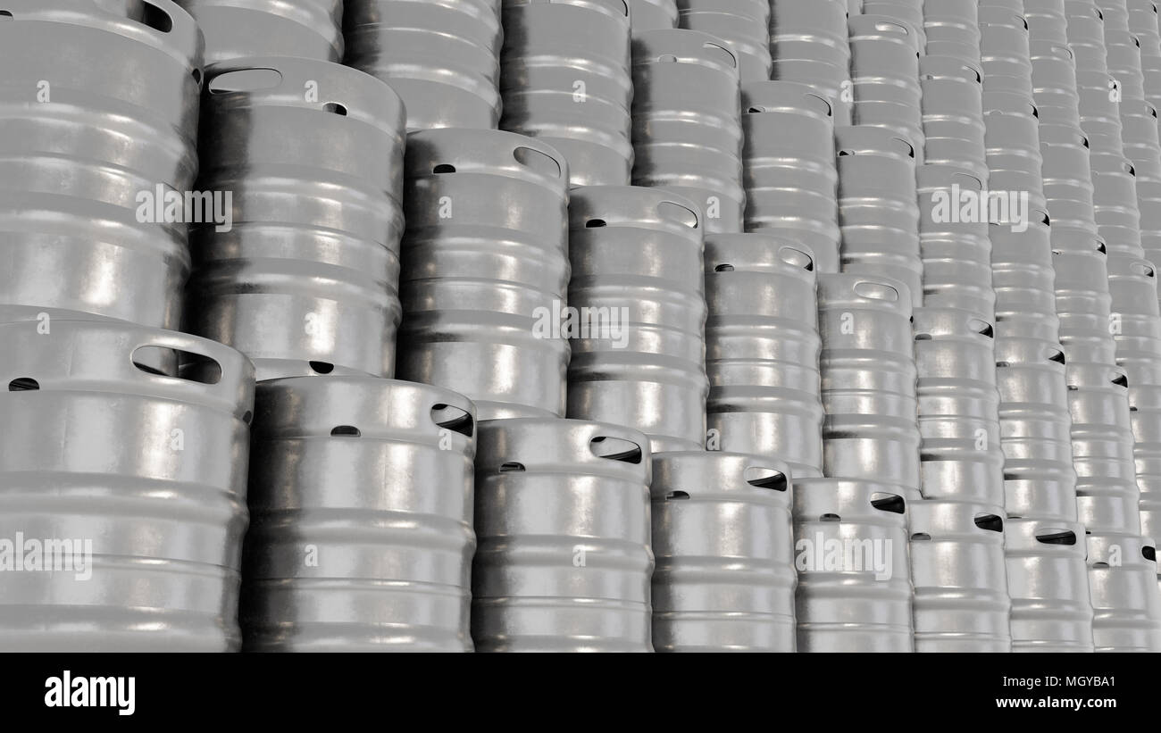 Beer Kegs stacked up: 3D Illustration Stock Photo - Alamy