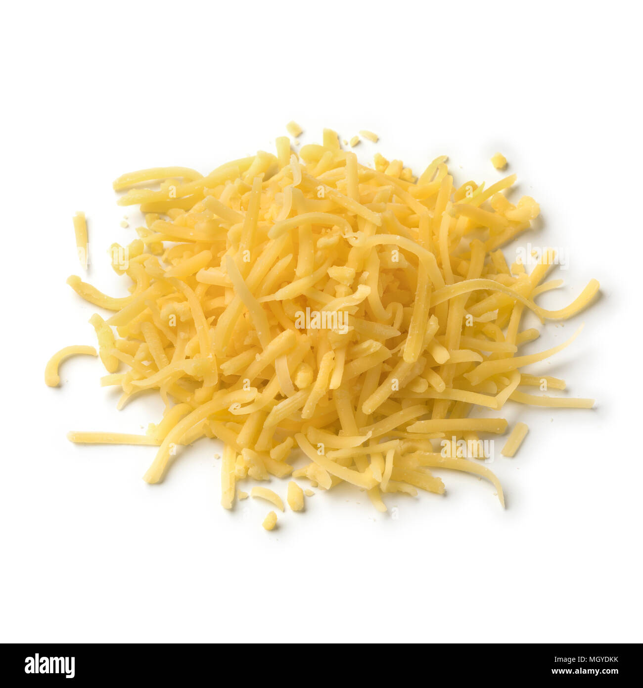 Heap of grated Dutch Gouda cheese isolated on white background Stock ...