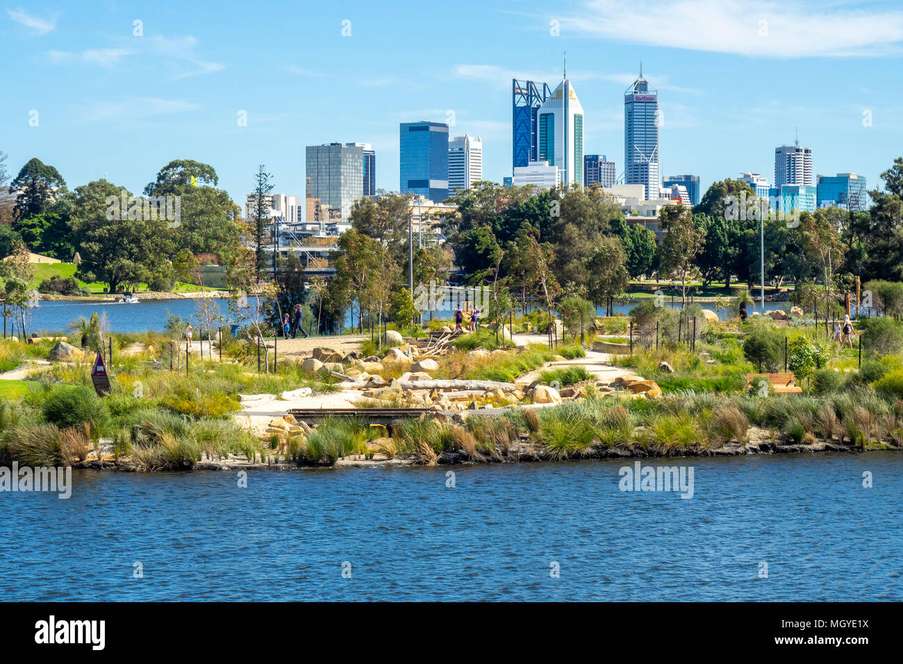 The Chevron Parkland on the Swan River foreshore and the Perth city ...
