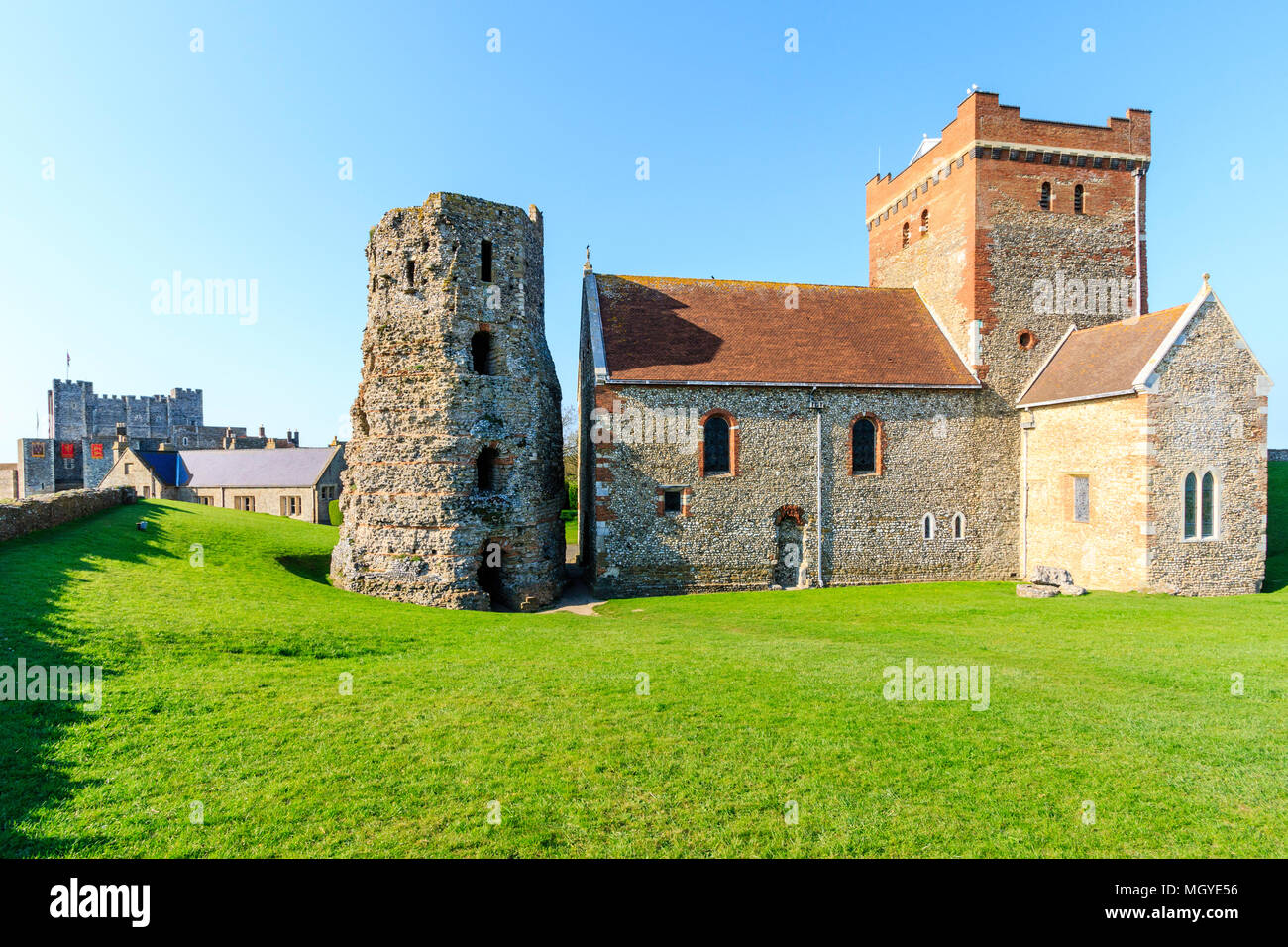 Dover castle. Roman 2nd century Pharos or Lighthouse, with Late-Saxon ...