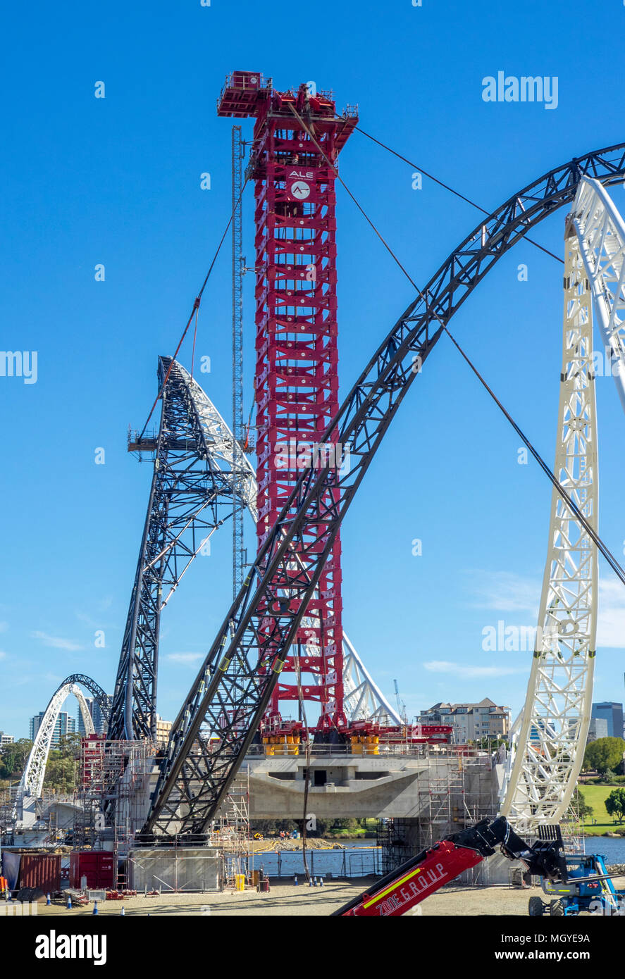 Construction of the Matagarup Bridge, a pedestrian bridge across the ...