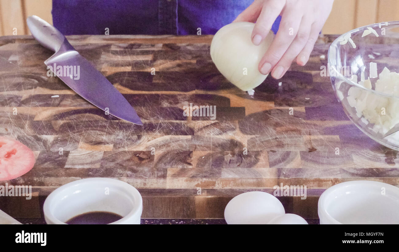 Mincing yellow organic onions hi-res stock photography and images - Alamy