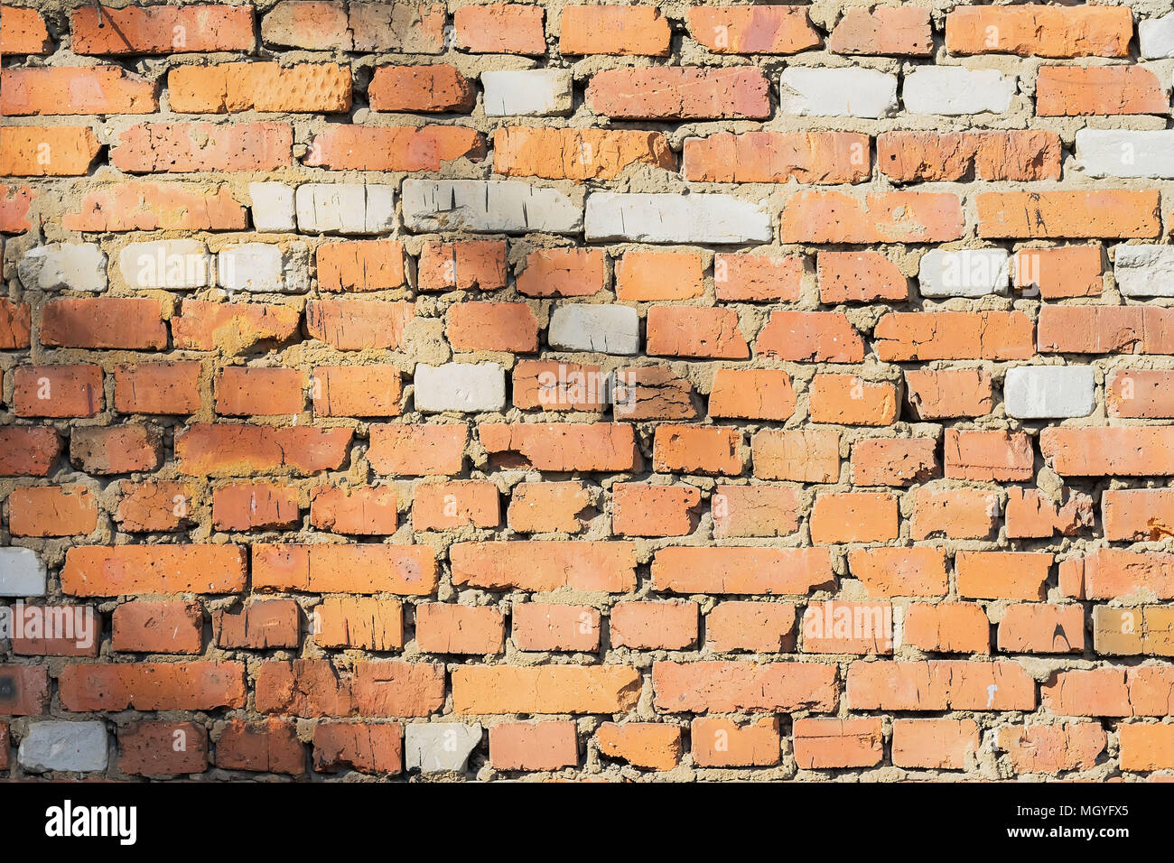 Vintage ruined brick wall with cracks, background and texture, natural ...