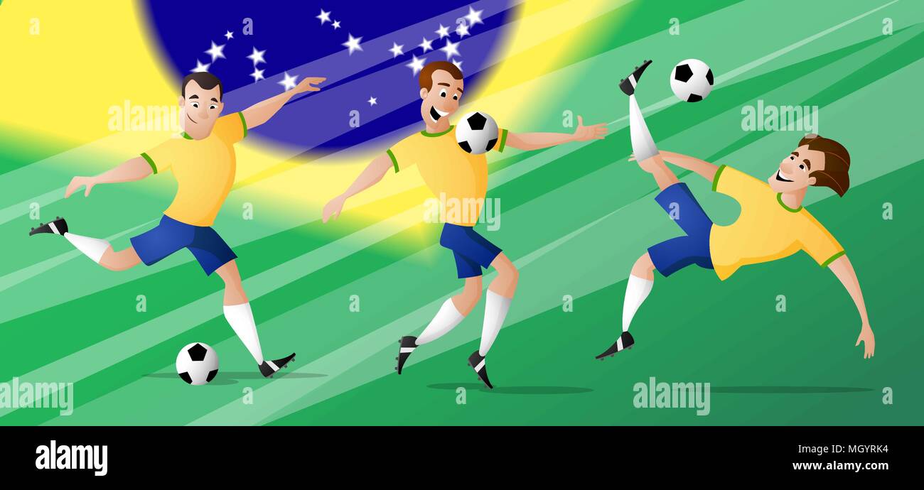 The set of team Brazil Football or soccer players in yellow blue ...