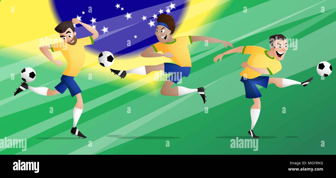 The set of team Brazil Football or soccer players in yellow blue ...