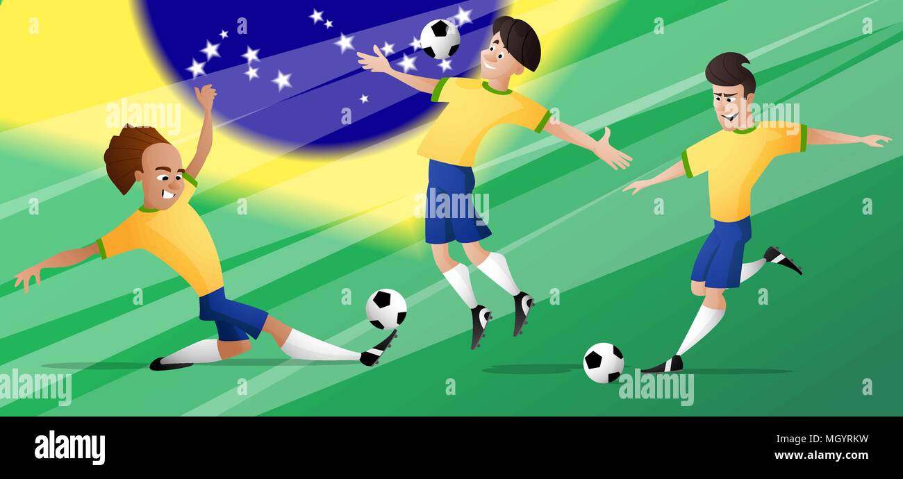 The set of team Brazil Football or soccer players in yellow blue ...