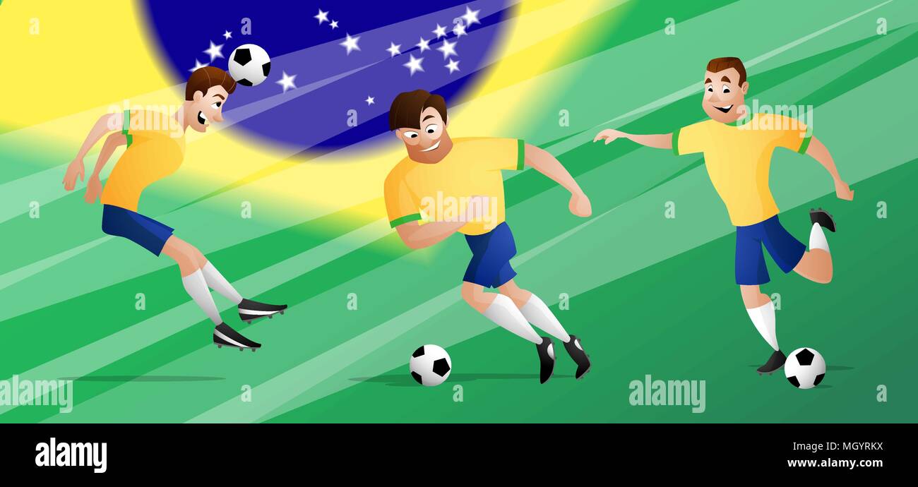The set of team Brazil Football or soccer players in yellow blue ...