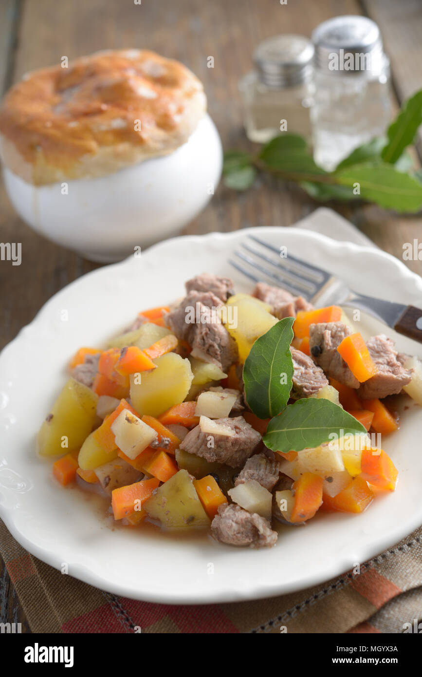 Russian stew cooked in a pot Stock Photo - Alamy