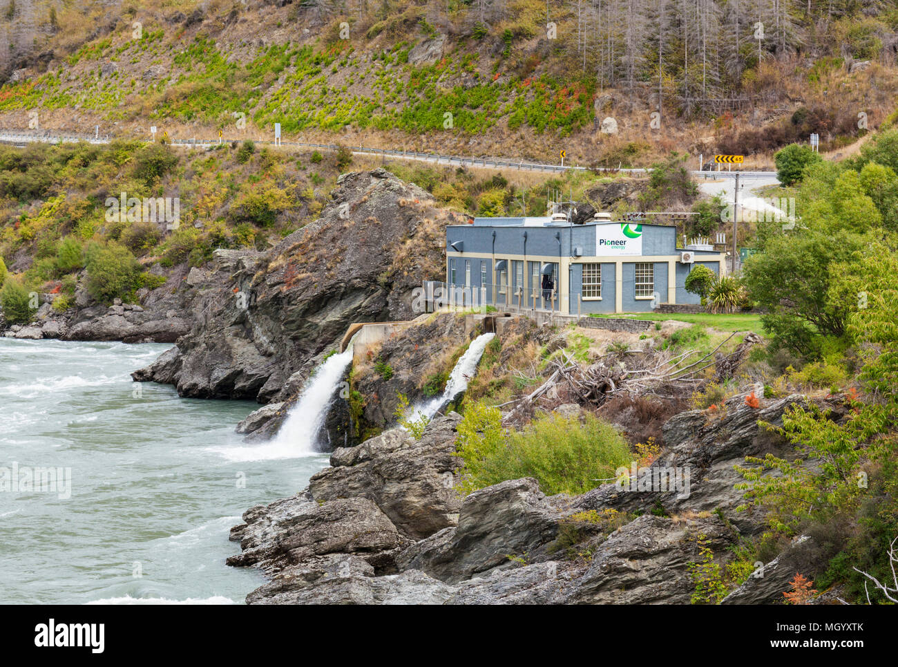 Roaring Meg hydro electric power plant next to the Roaring Meg Stream ...