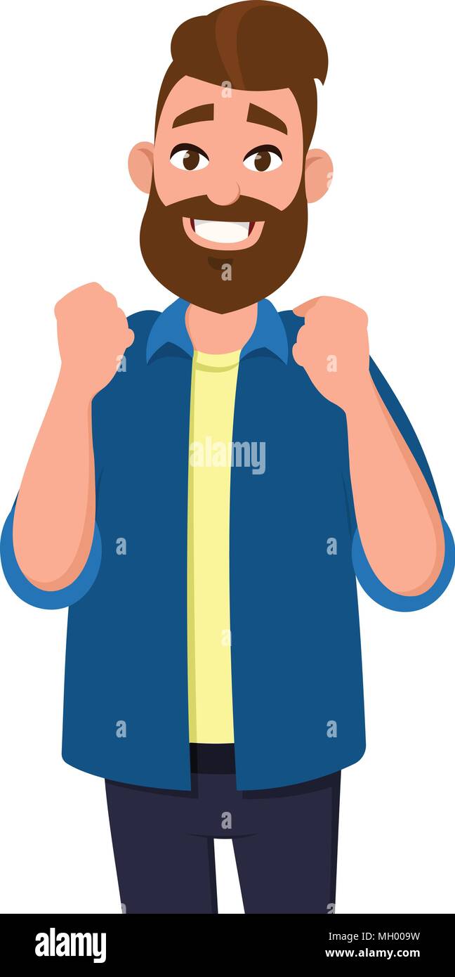 Happy man is showing success or victory gesture. Vector illustration ...