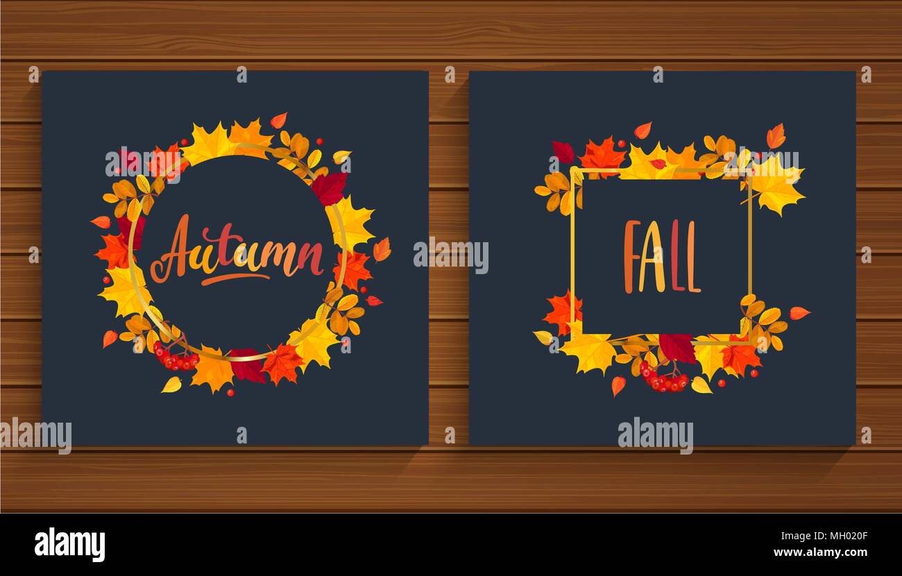Autumn and Fall cards in frame from autumn leaves. Vector illustration ...