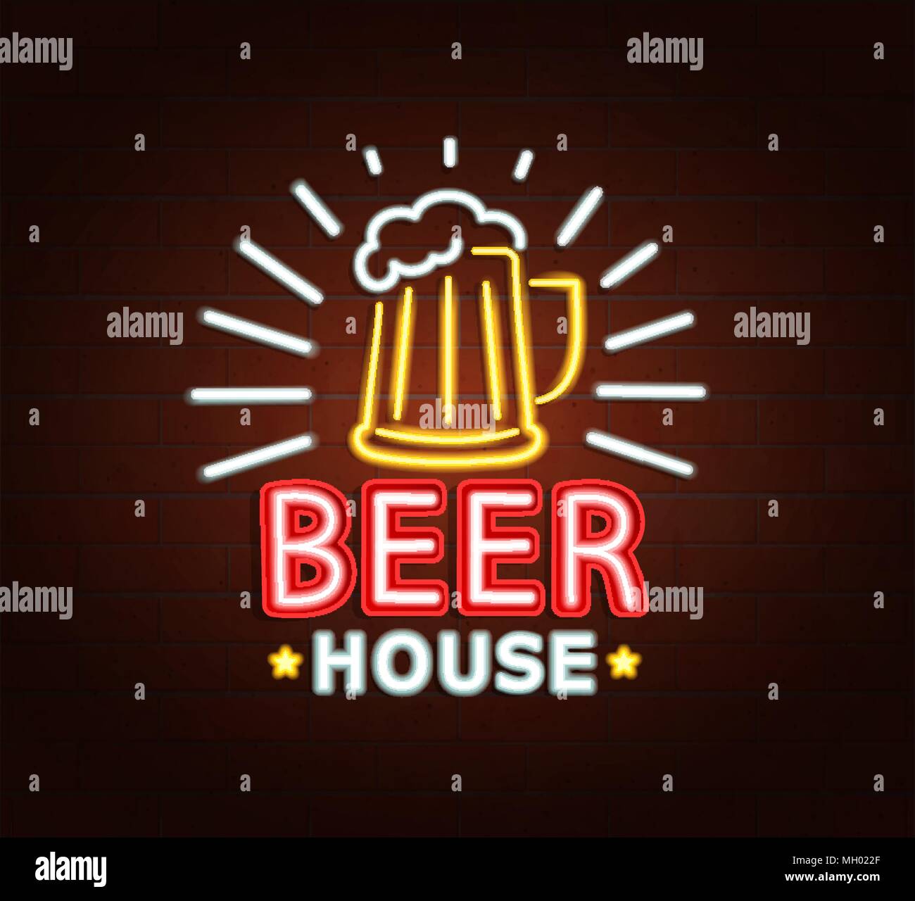 Neon sign of beer house, bright signboard, light banner. Beer house ...