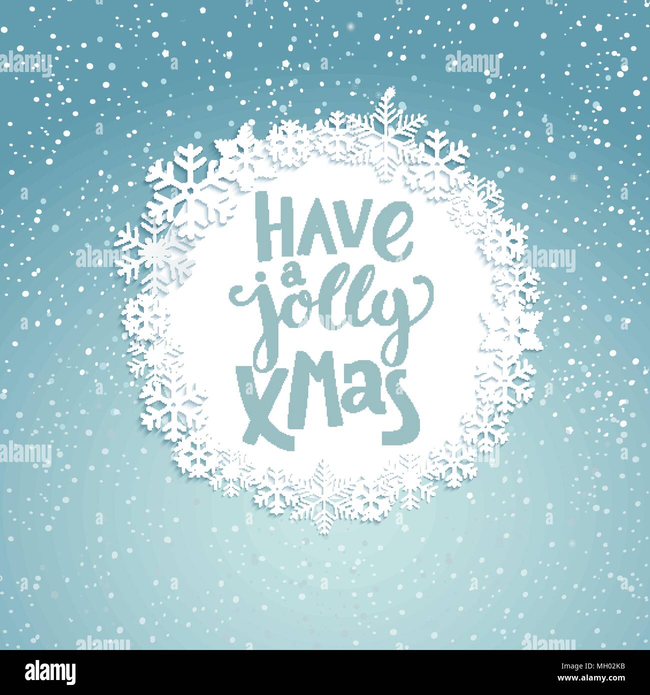 Jolly Christmas greeting card with lettering. Snowfall background ...