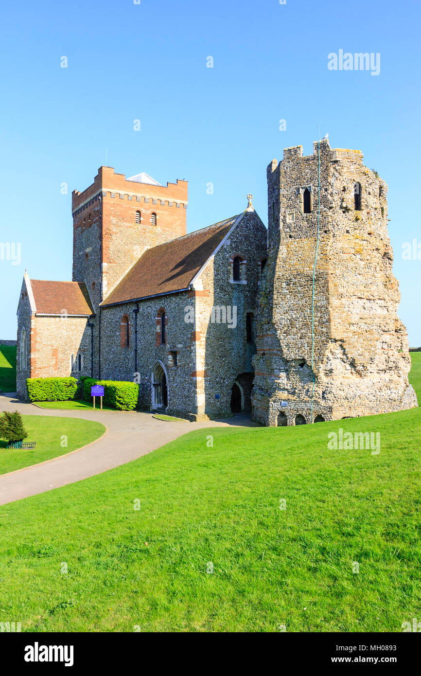 Dover castle. Roman 2nd century Pharos or Lighthouse, with Late-Saxon ...