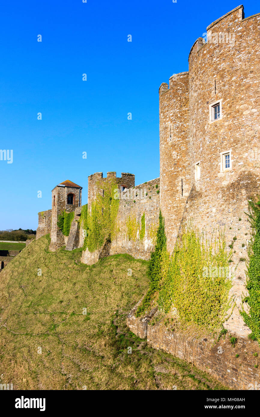 England, Dover castle. Outer curtain wall from the Constable's gate ...