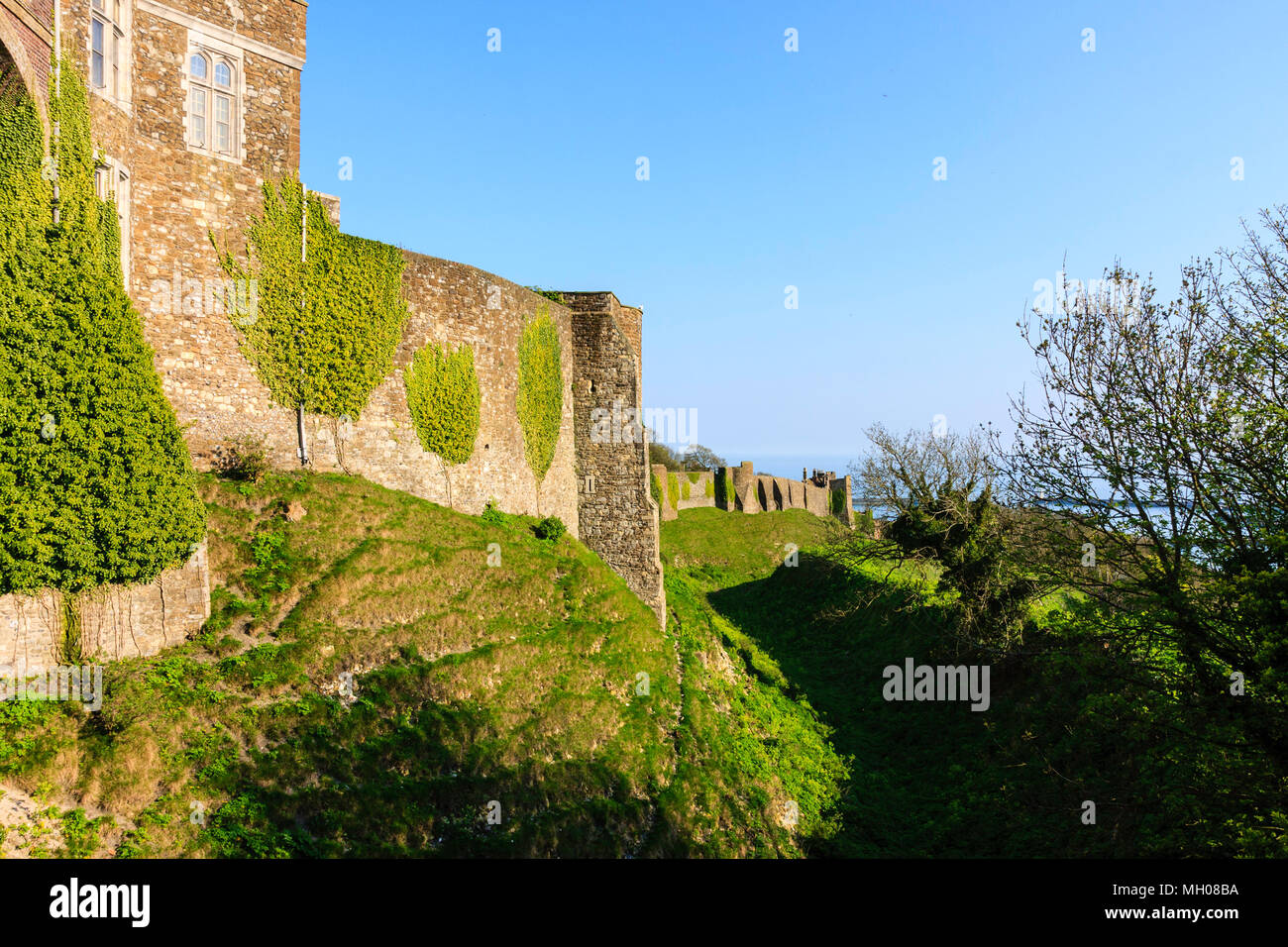 England, Dover castle. Outer Western curtain wall from the Constable's ...