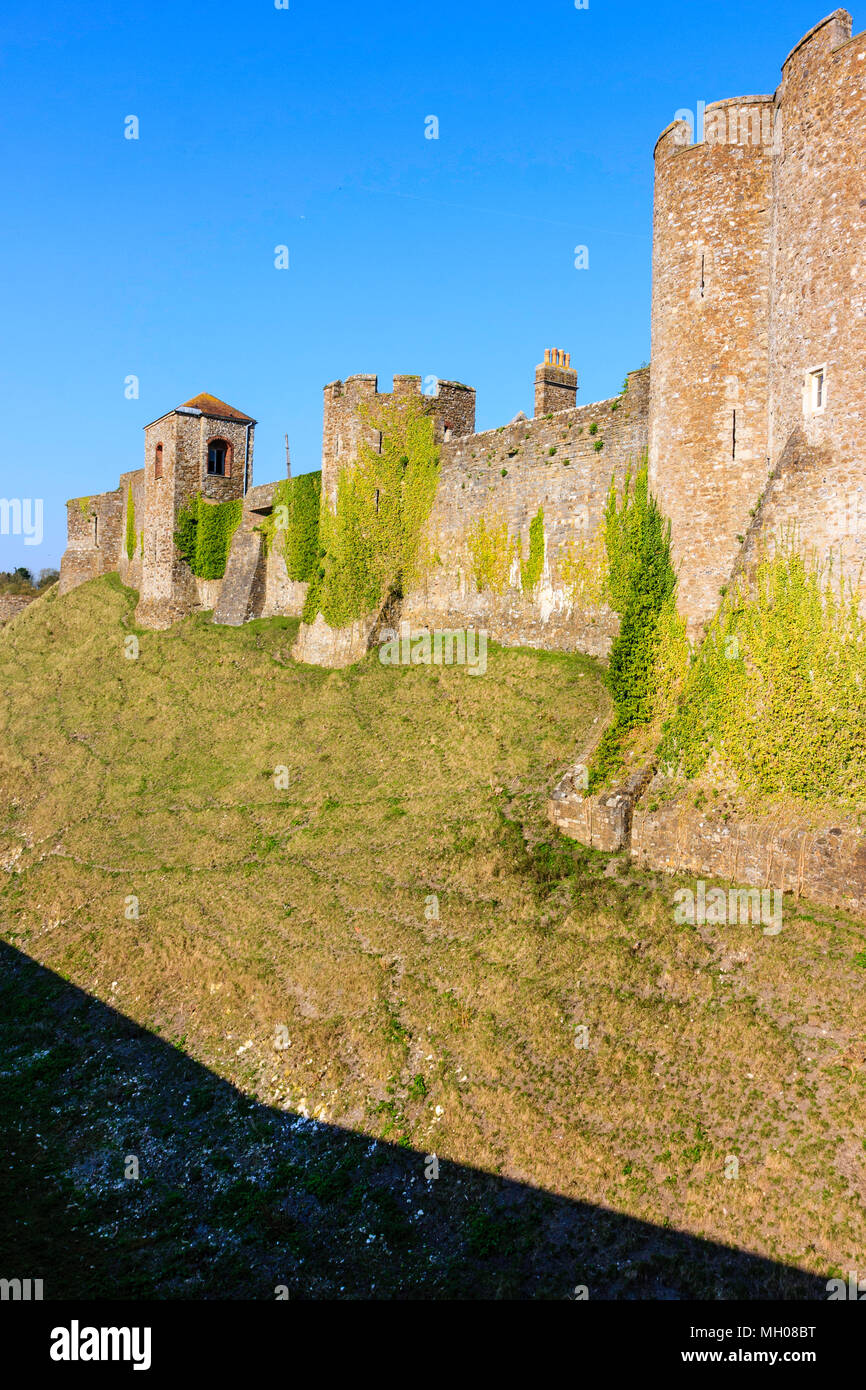 England, Dover castle. Outer curtain wall from the Constable's gate ...