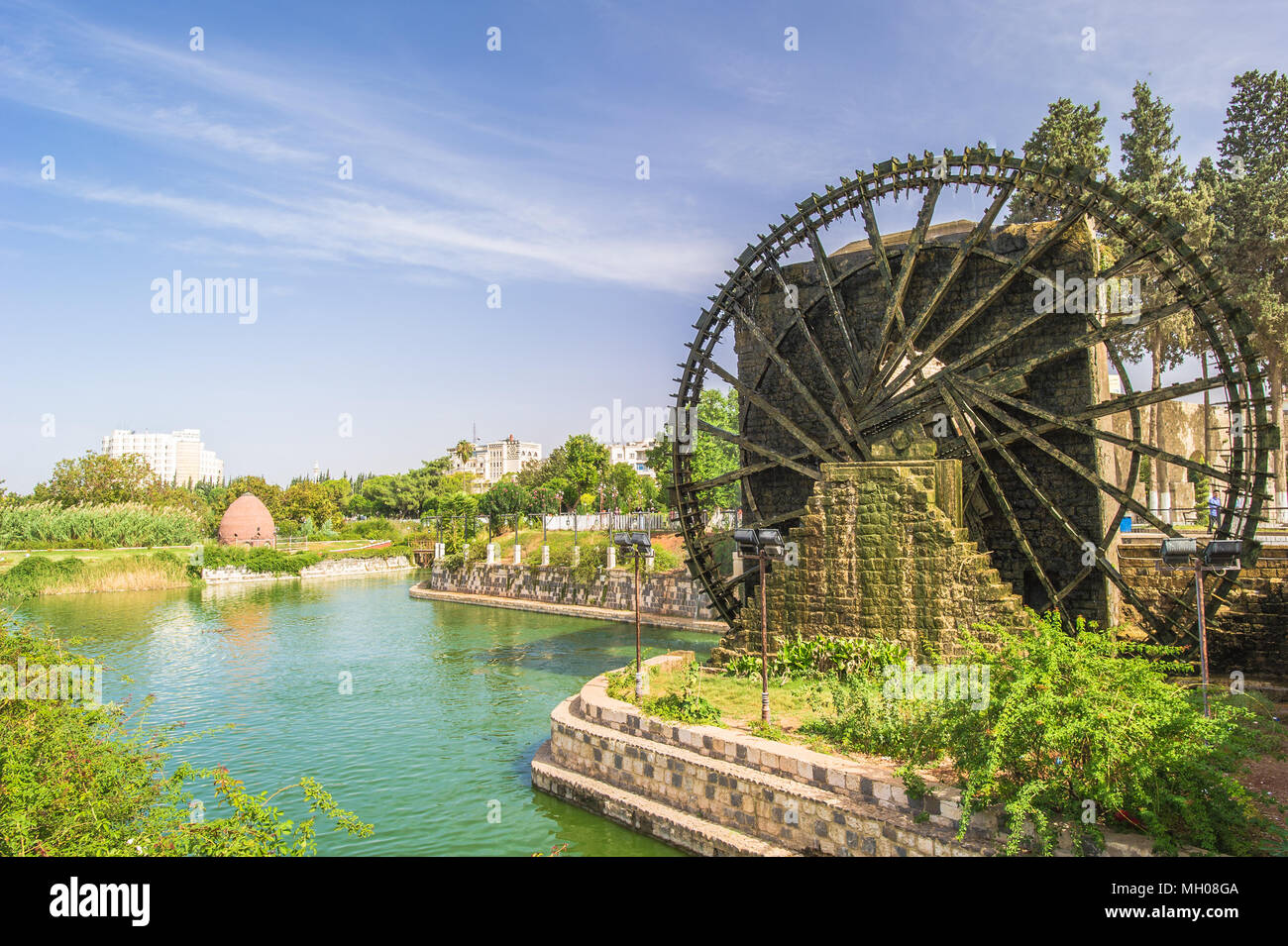 Noria of Hama, water wheel along the Orontes River in the city of Hama ...