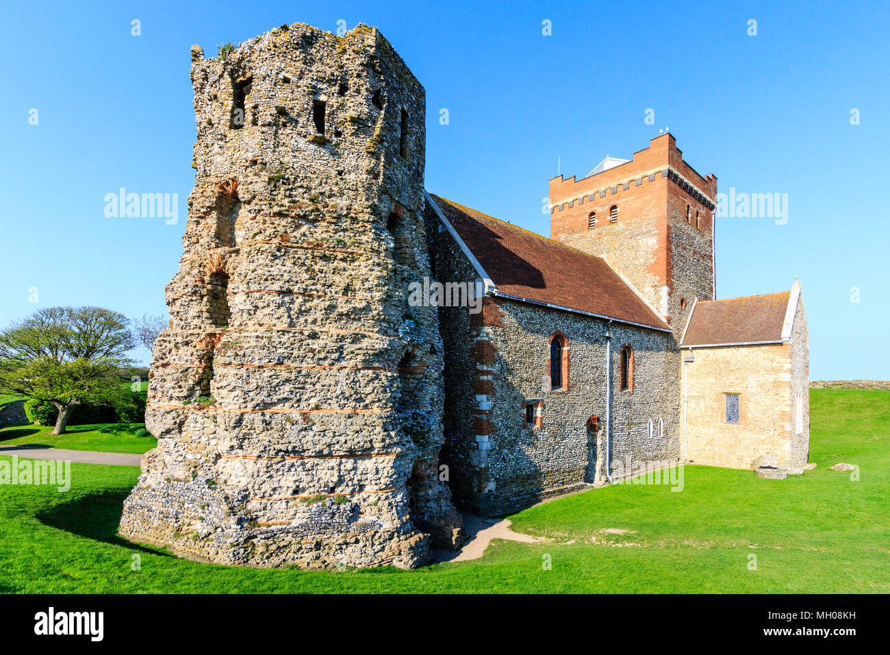 Dover castle. Roman 2nd century Pharos or Lighthouse, with Late-Saxon ...