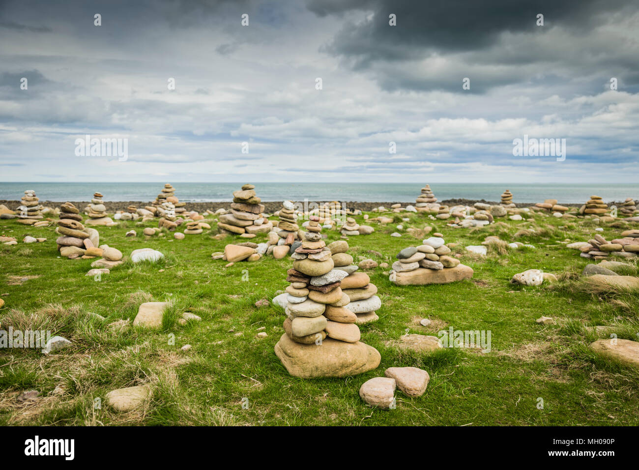 Holy Island rock balancing, Northumberland, UK Stock Photo - Alamy