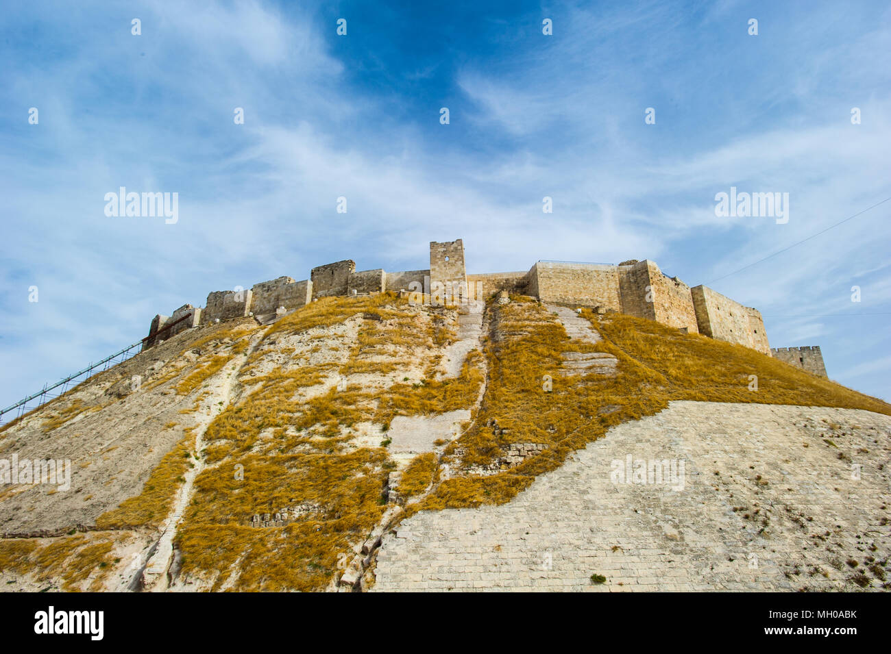 Citadel of Aleppo, a large medieval fortified palace of the old city of ...