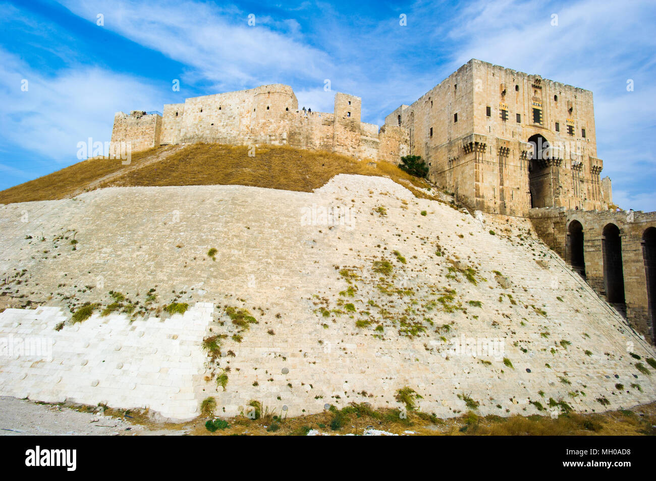 Citadel of Aleppo, a large medieval fortified palace, the old city of ...