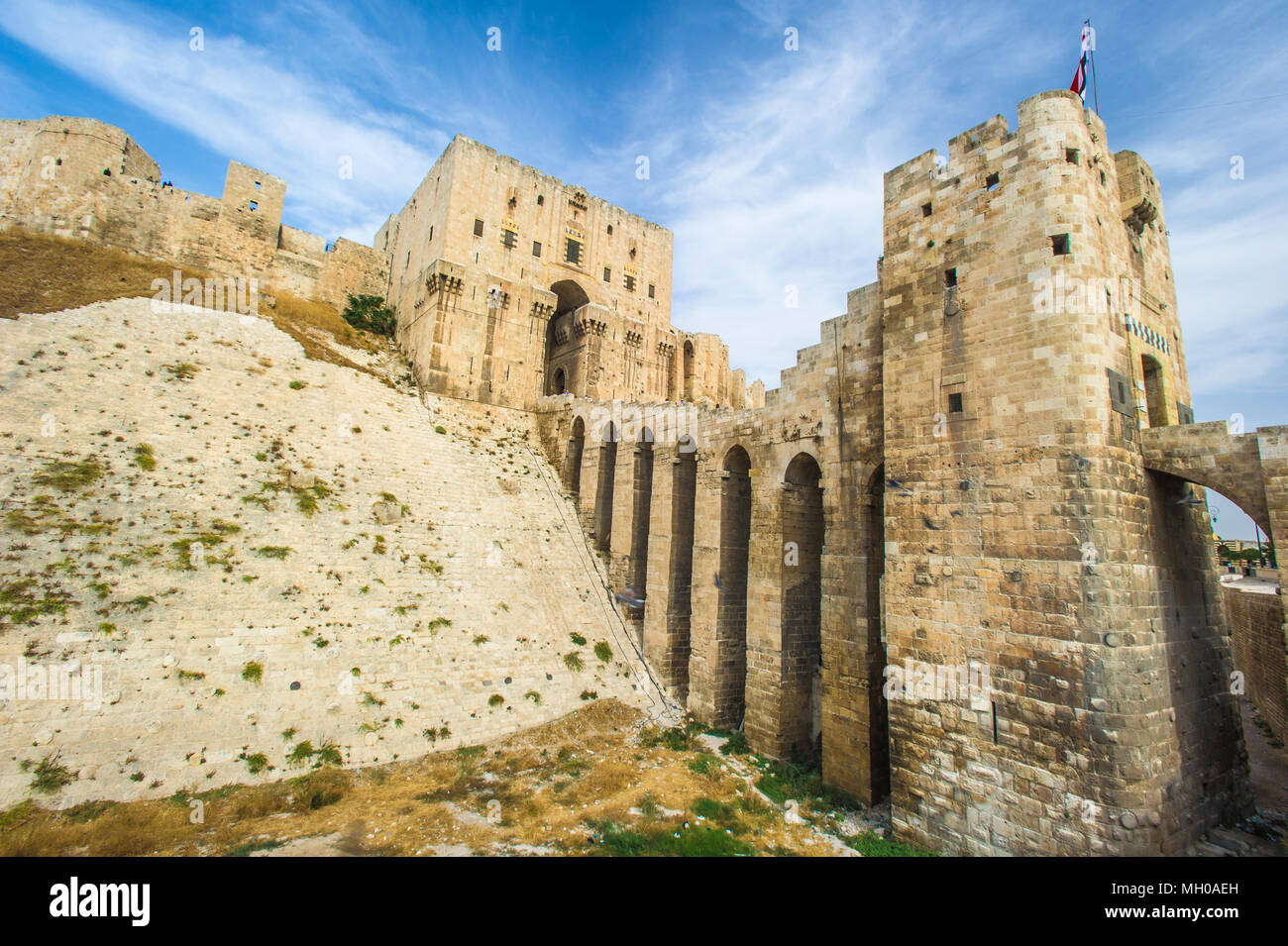 Citadel of Aleppo, a large medieval fortified palace in the centre of ...