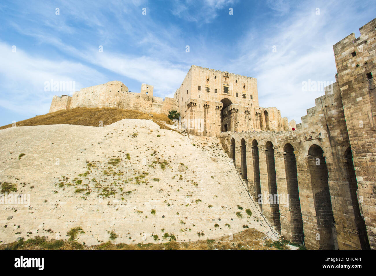 Citadel of Aleppo, a large medieval fortified palace in the centre of ...