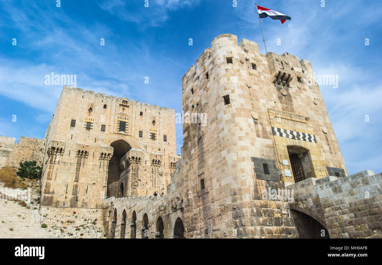 Citadel of Aleppo, a large medieval fortified palace in the centre of ...