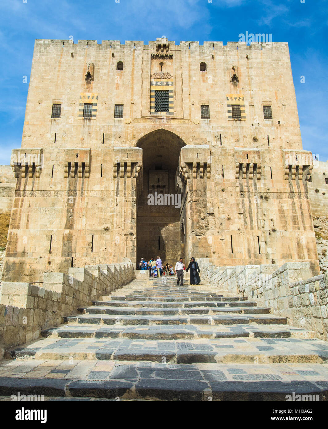 Entrance into the Citadel of Aleppo, large medieval fortified palace in ...