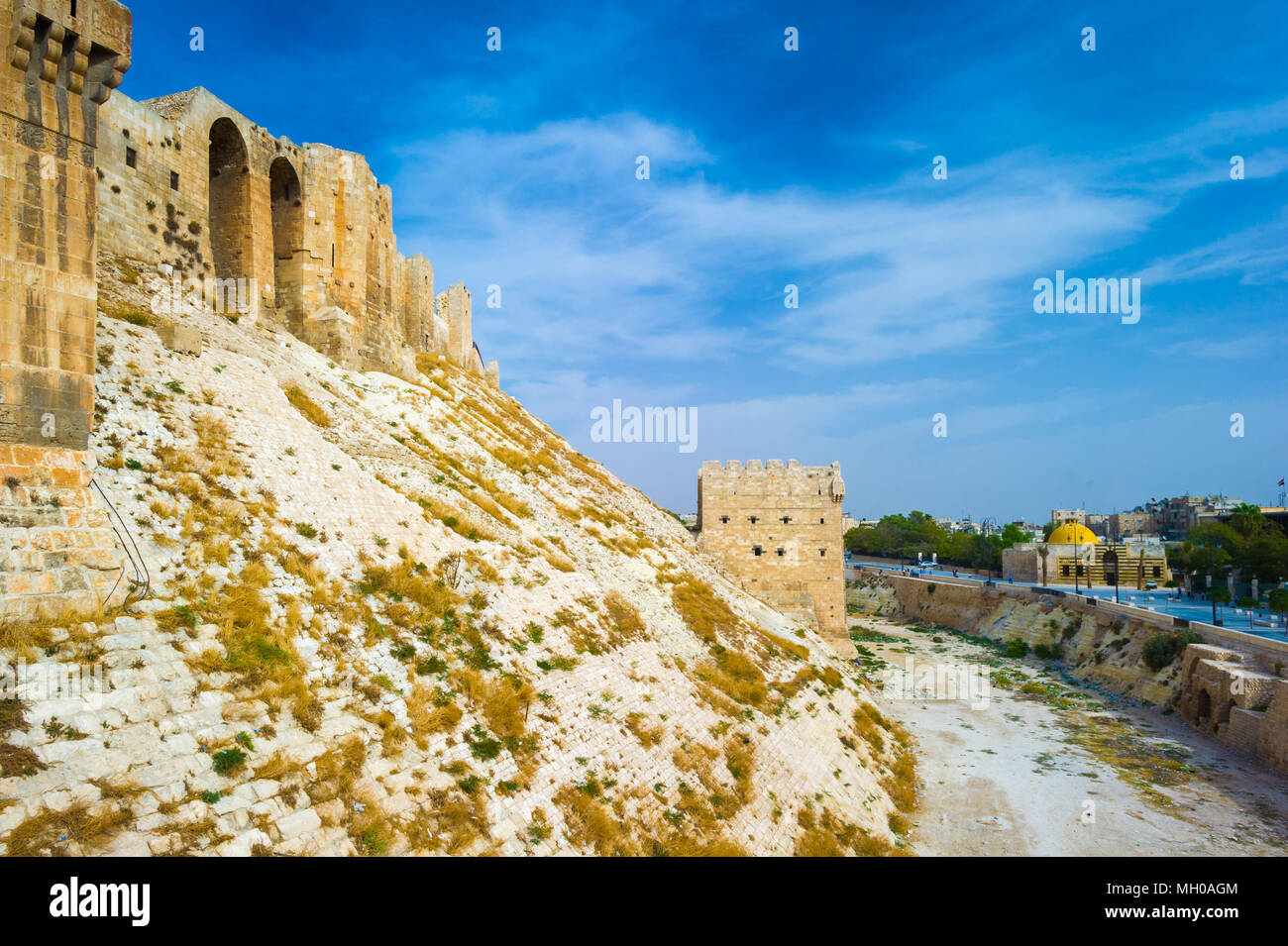 Citadel of Aleppo, a large medieval fortified palace, the old city of ...