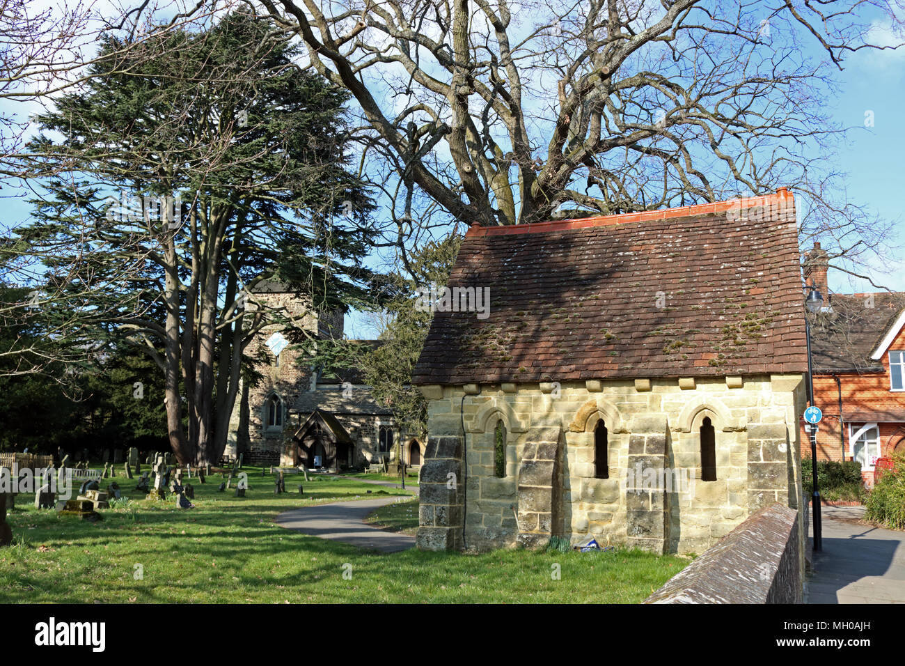 Saint Nicolas church, Cranleigh village in Surrey. The largest village ...