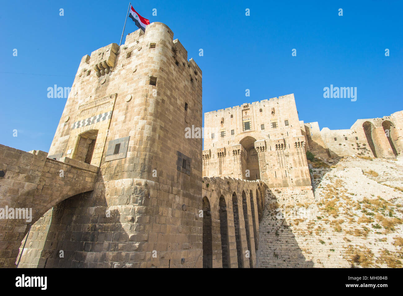 Citadel of Aleppo, a large medieval fortified palace in the centre of ...