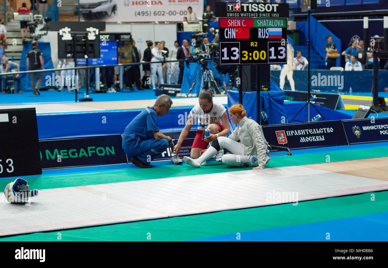 MOSCOW, RUSSIA - MAY 31 2015: Alexandra Shatalova get injured during ...