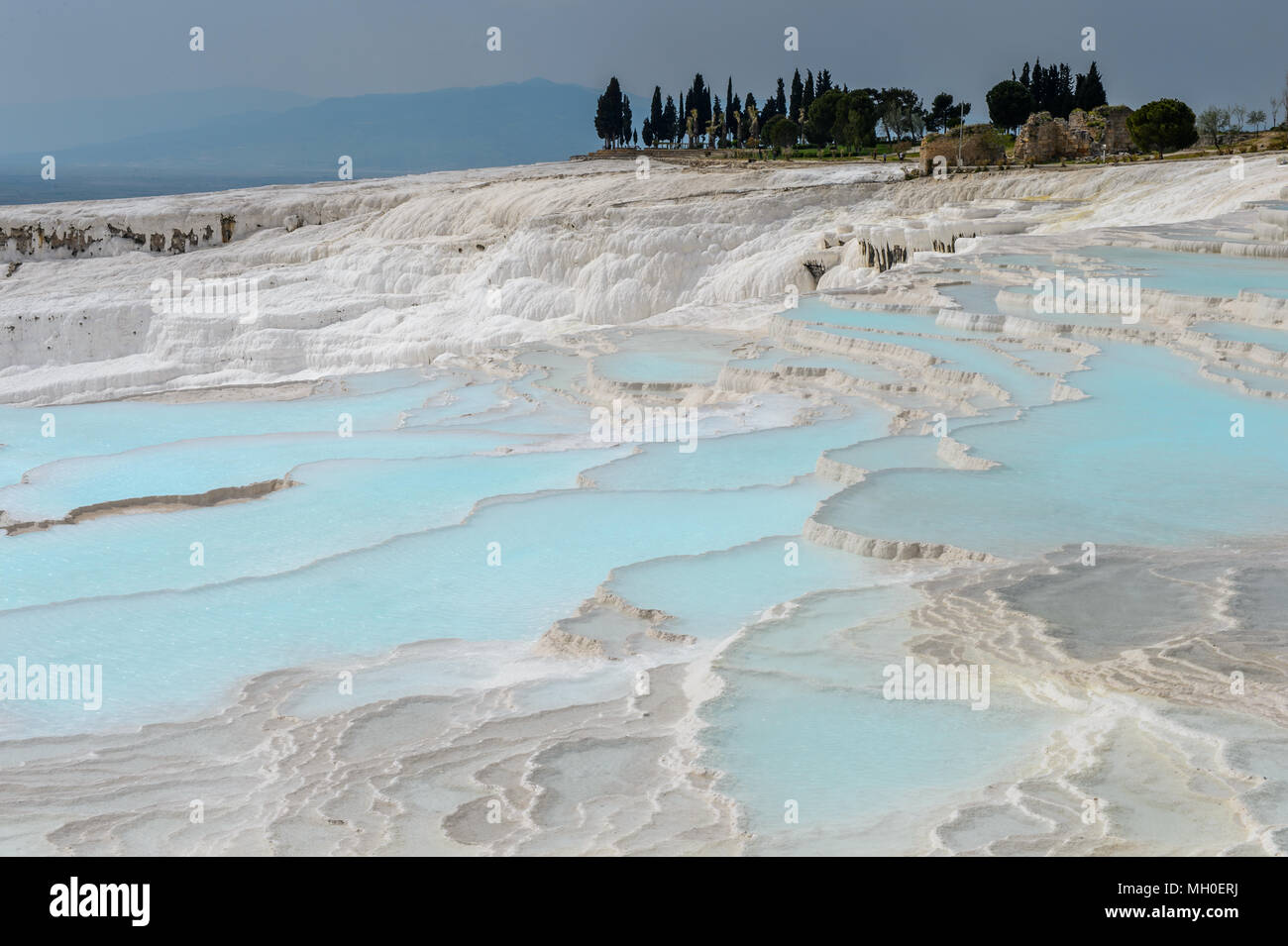 Natural travertine terraces and pools in Pamukkale ,Turkey (Cotton Castle). UNESCO World ...