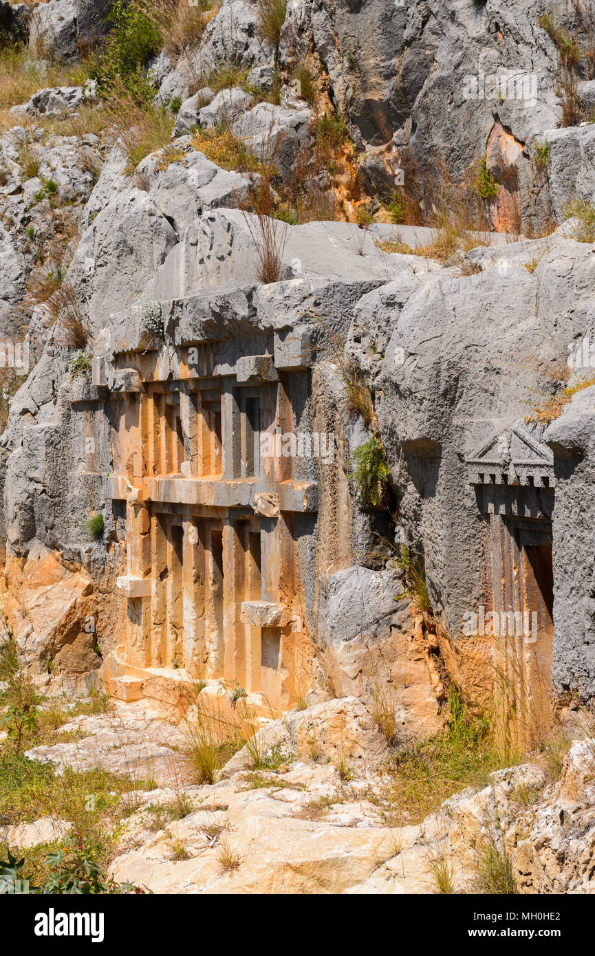 Rock cut tombs of the ancient Lycian necropolis, Myra, Turkey Stock ...