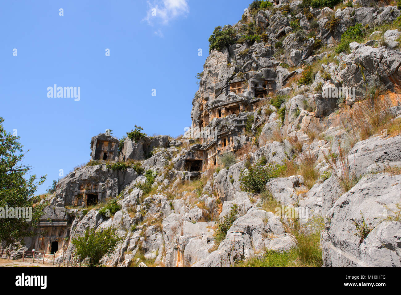 Rock cut tombs of the ancient Lycian necropolis, Myra, Turkey Stock ...