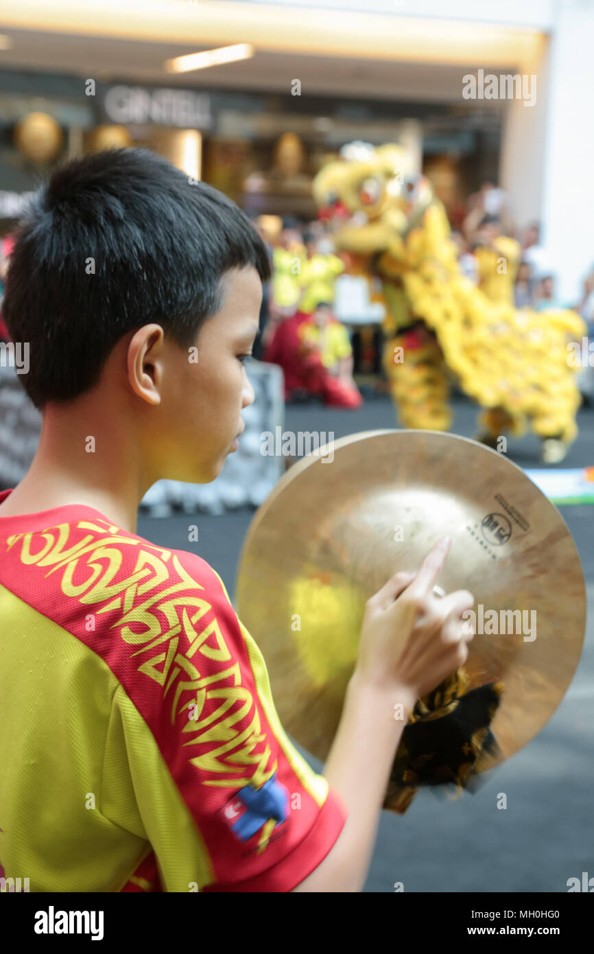 Young lion dance orchestra cymbals players performing at VIVA HOME ...