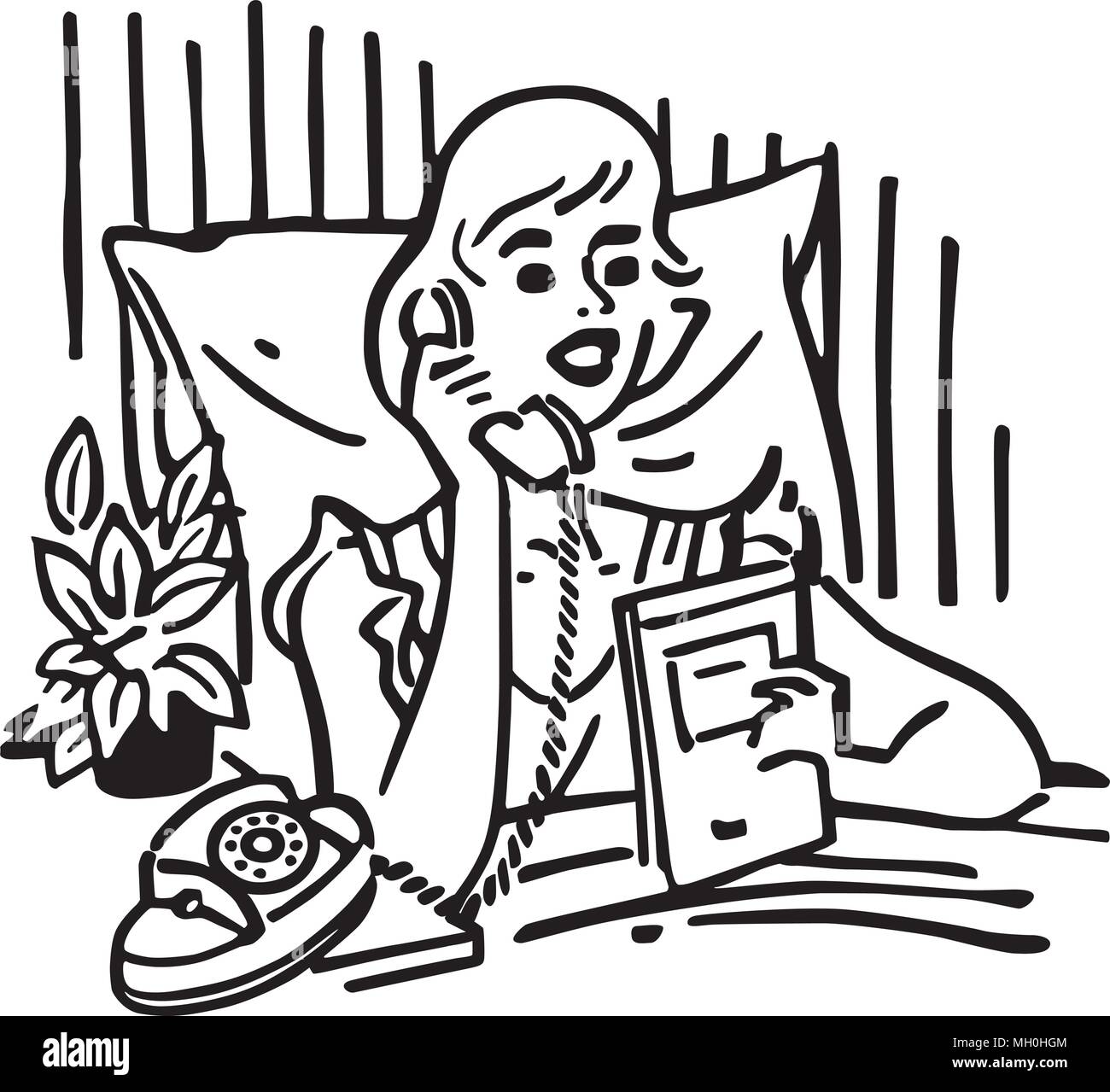 Woman Calling Room Service - Retro Clipart Illustration Stock Vector ...