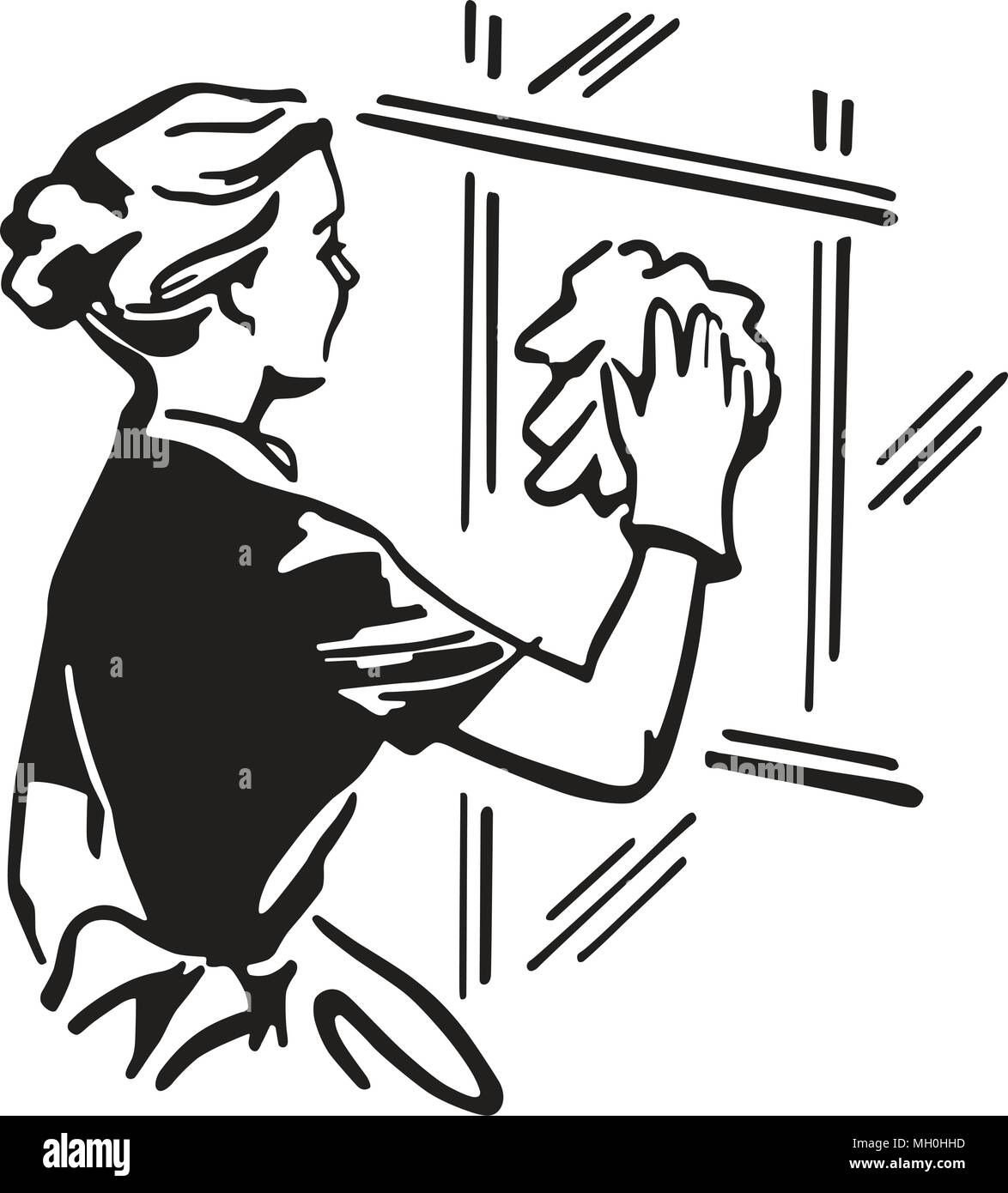 Woman Cleaning Window Retro Clipart Illustration Stock Vector Image