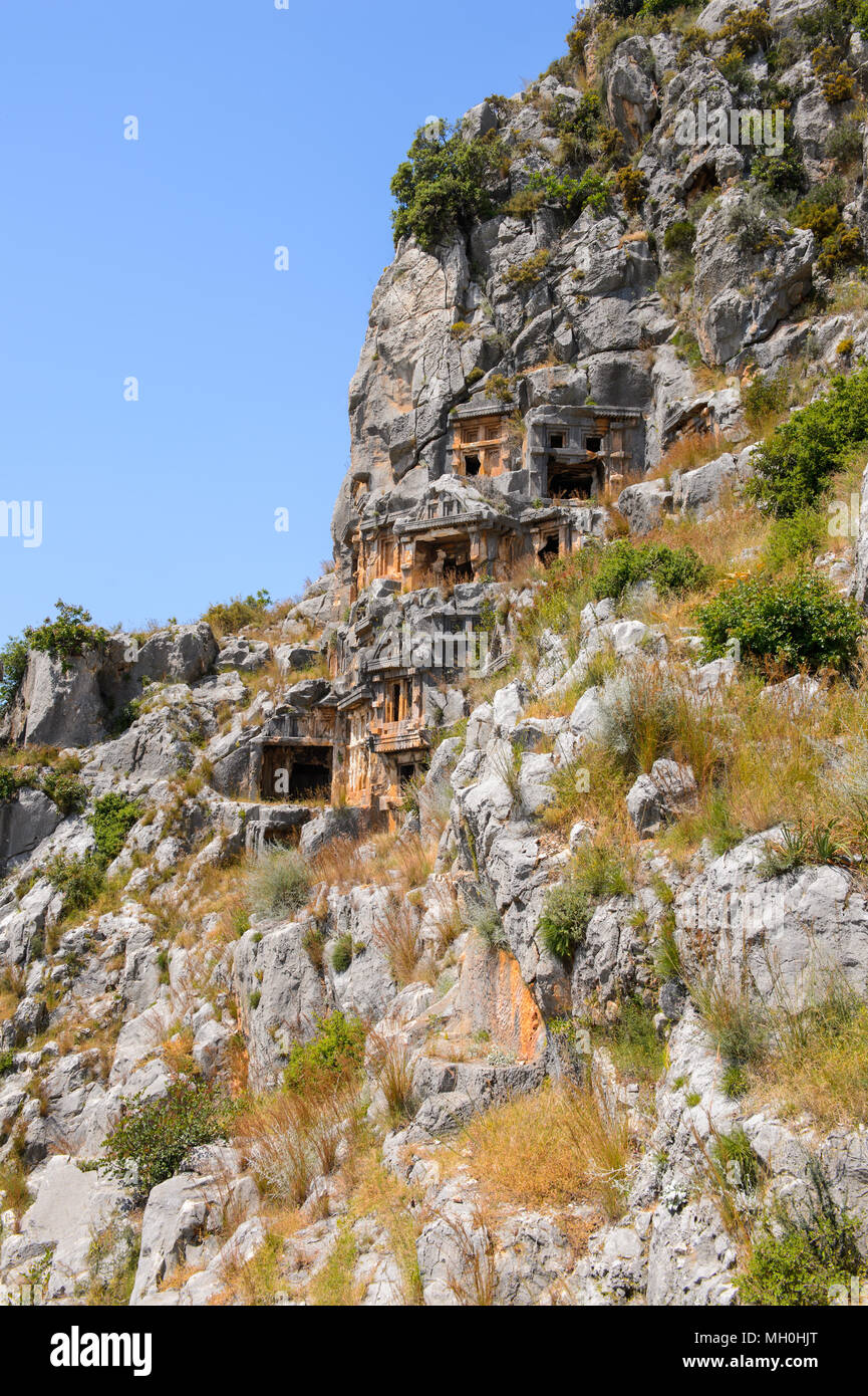 Rock cut tombs of the ancient Lycian necropolis, Myra, Turkey Stock ...