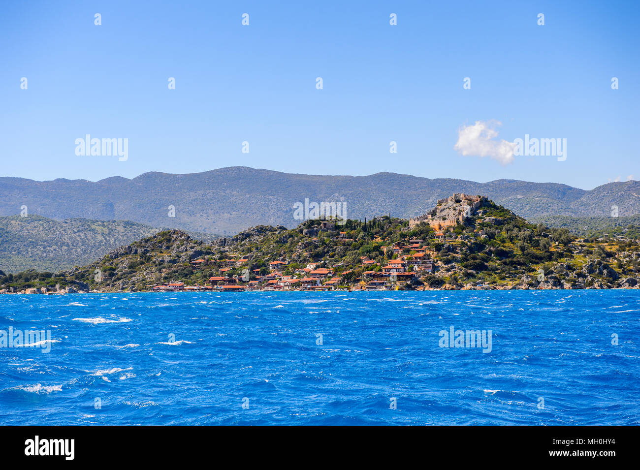 Kalekoy village (Simena) with the Byzantine castle in the center ...