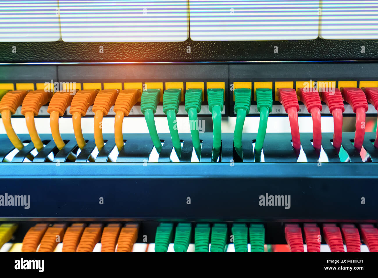 Network cables in switch and firewall in cloud computing data center ...