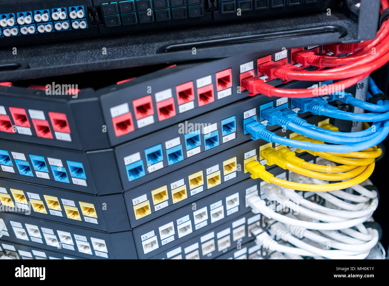 Network cables in switch and firewall in cloud computing data center ...