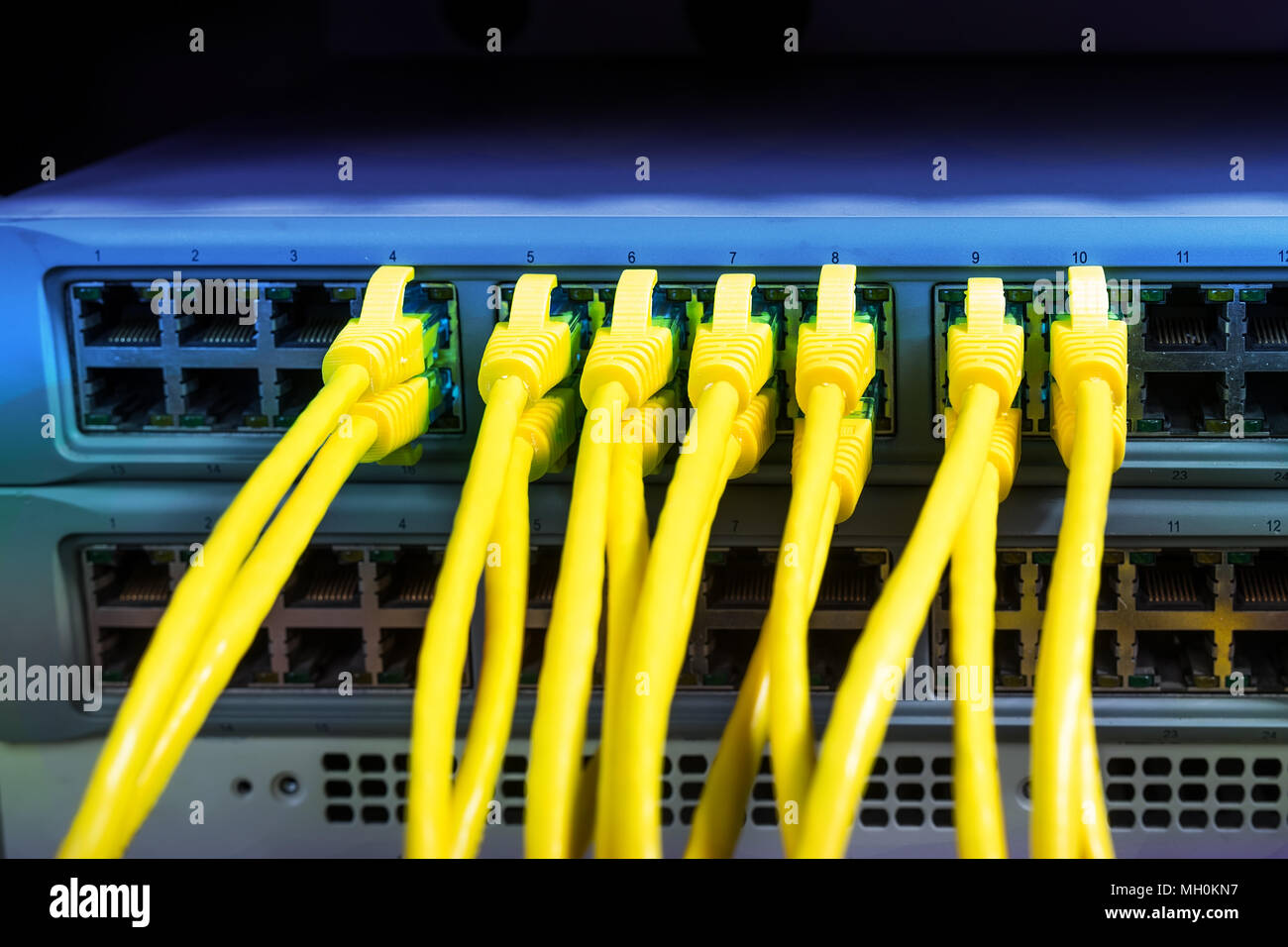 Network cables in switch and firewall in cloud computing data center ...