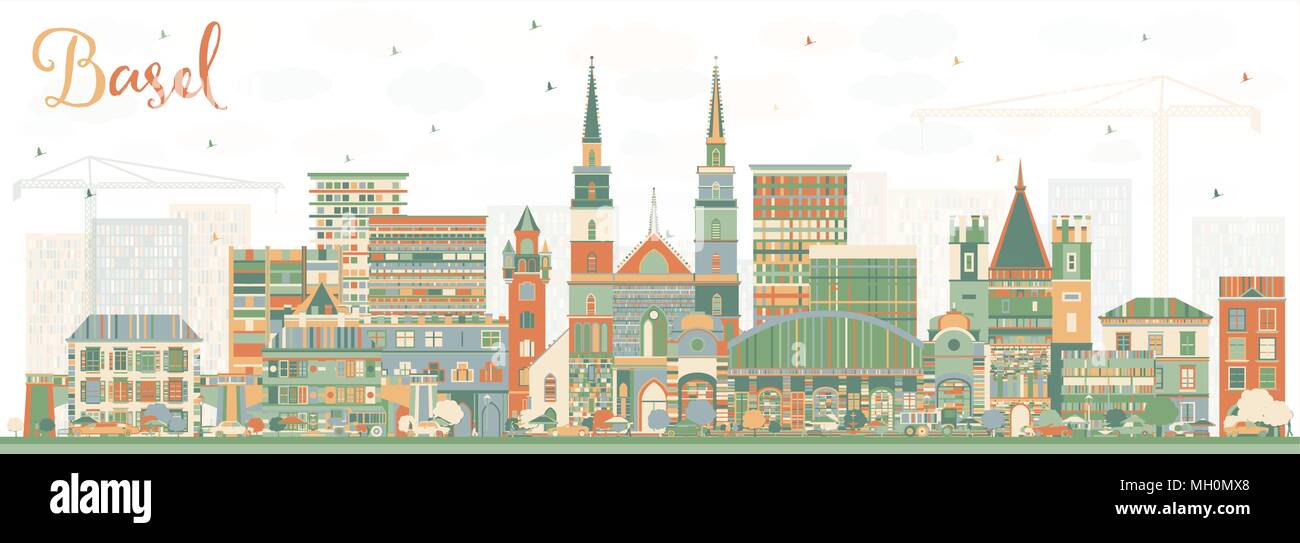 Basel Switzerland City Skyline with Color Buildings. Vector ...