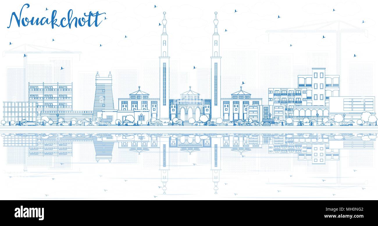 Outline Nouakchott Mauritania City Skyline with Blue Buildings and ...