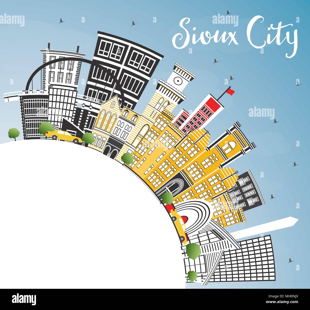 Sioux City Iowa Skyline with Color Buildings, Blue Sky and Copy Space ...